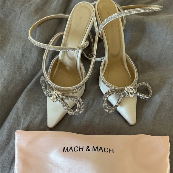 MACH & MACH | Shoes | Mach Mach Ivory Heels With Sparkling Crystal Bow ...
